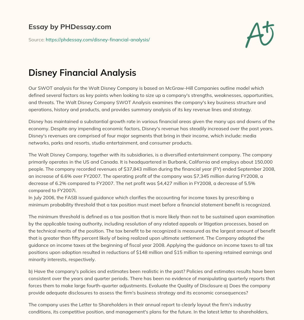 Disney Financial Analysis - PHDessay.com