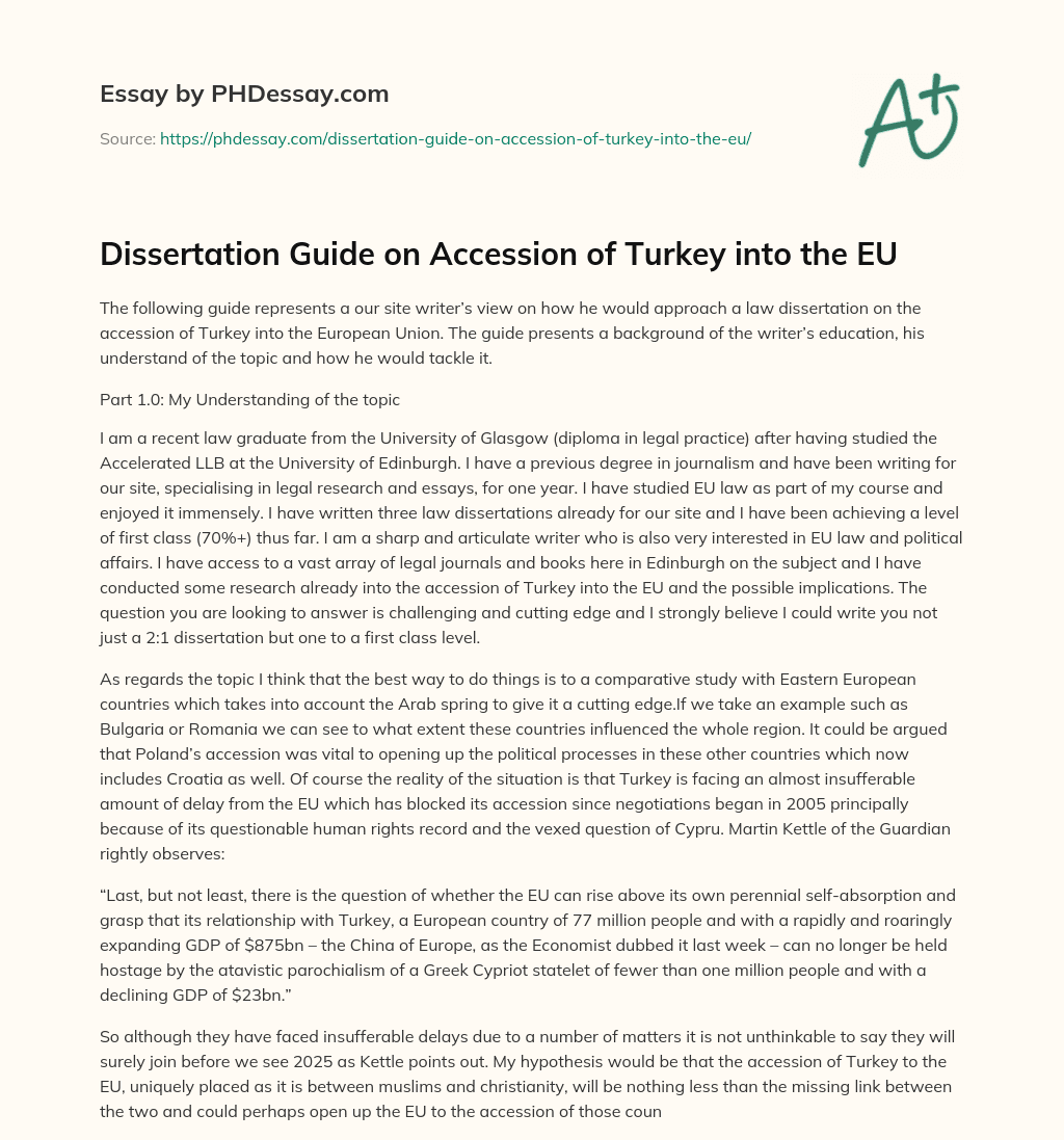 Dissertation Guide on Accession of Turkey into the EU - PHDessay.com