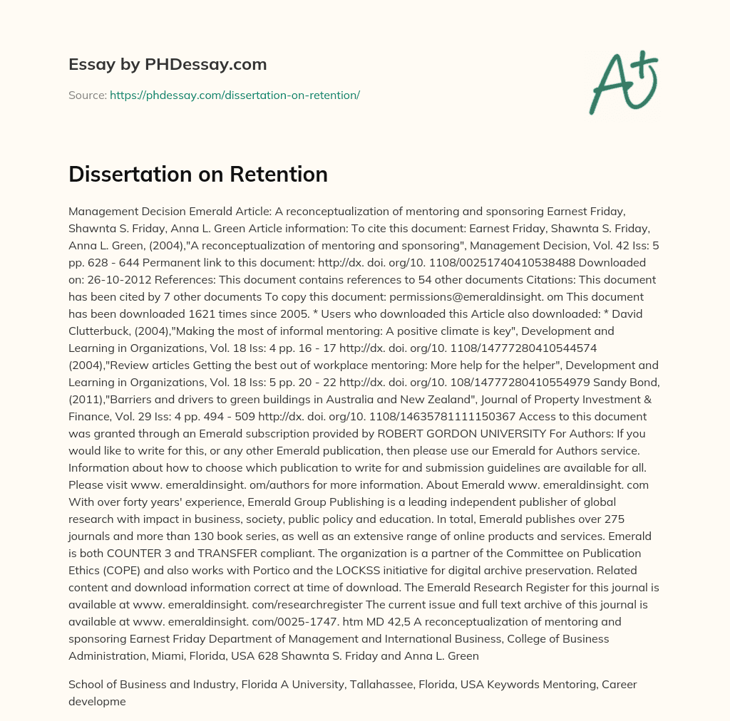 Dissertation on Retention - PHDessay.com