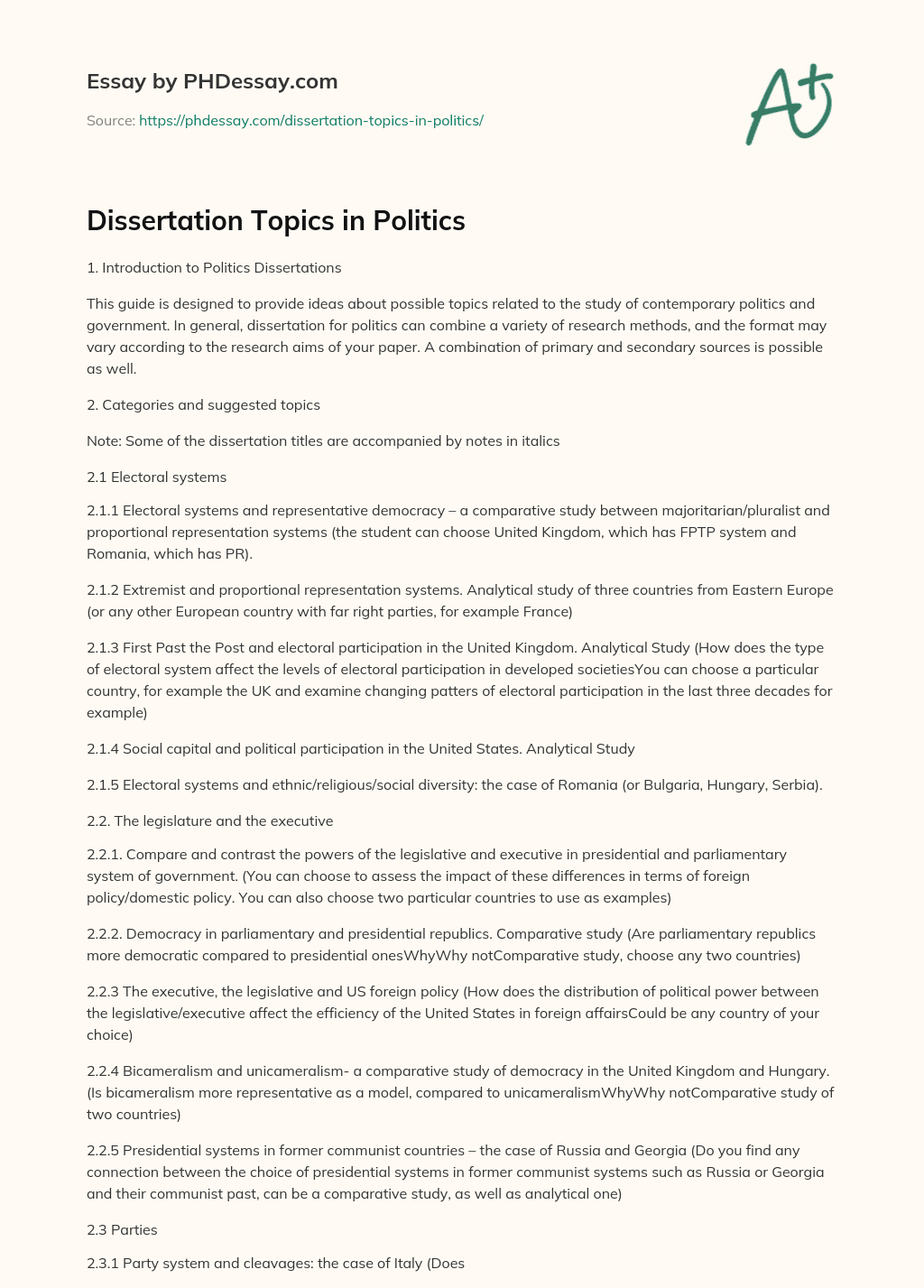 Dissertation Topics in Politics - PHDessay.com