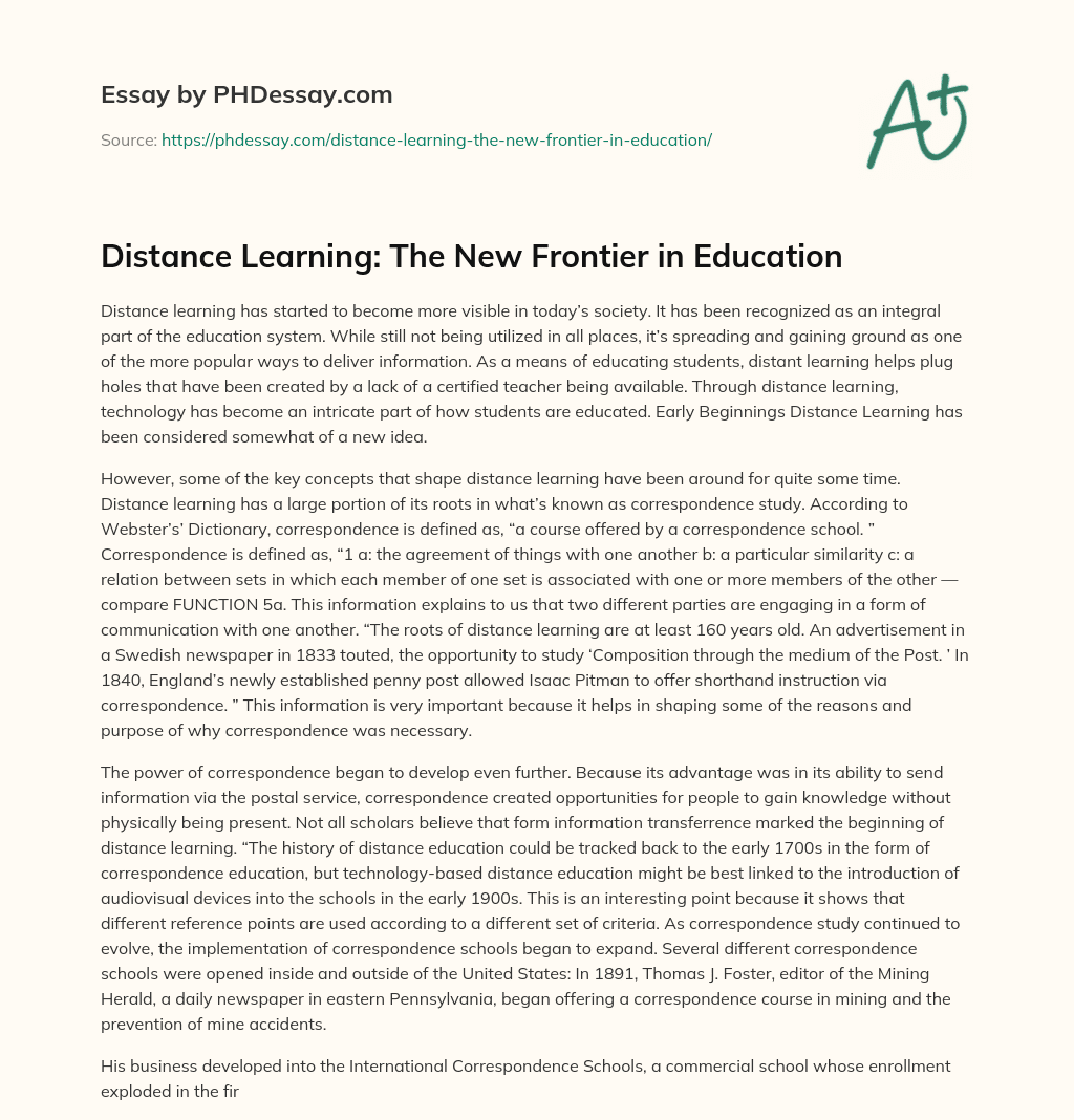 Distance Learning: The New Frontier in Education - PHDessay.com