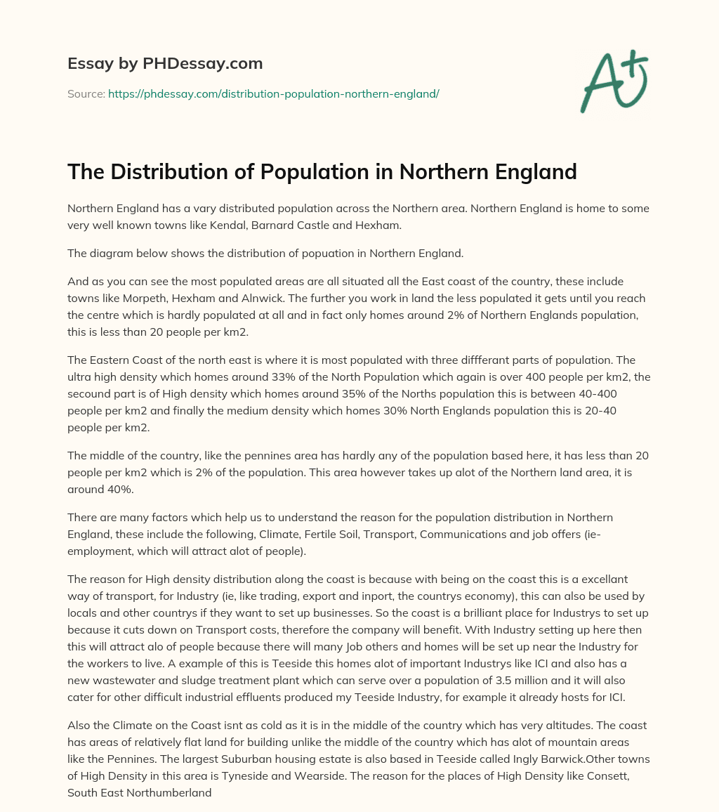 The Distribution of Population in Northern England - PHDessay.com