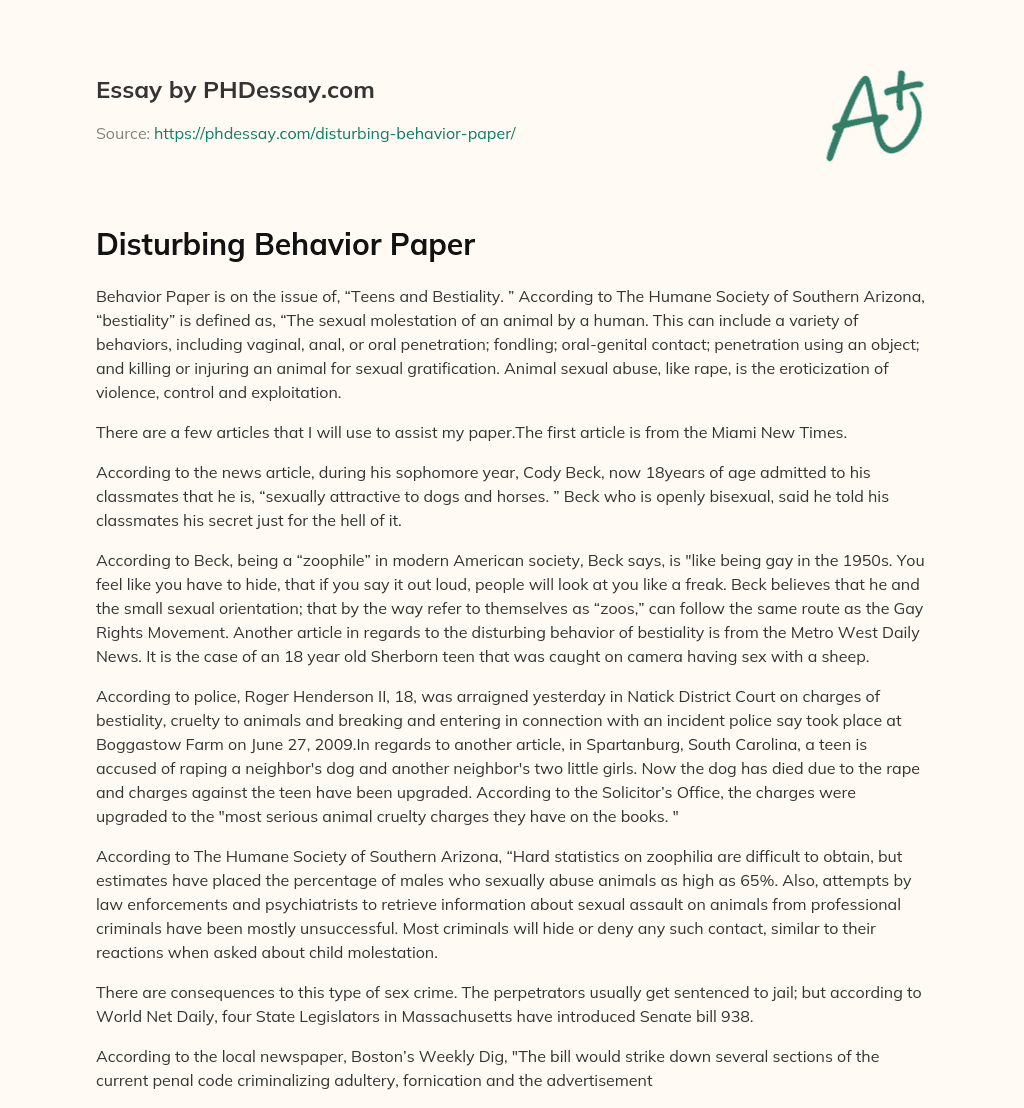 Disturbing Behavior Paper - PHDessay.com