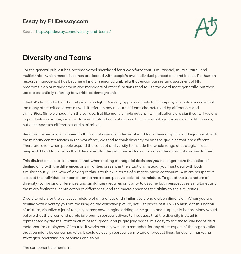 Diversity and Teams - PHDessay.com