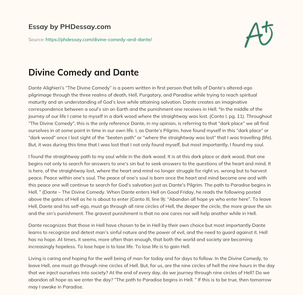 Divine Comedy and Dante (500 Words) - PHDessay.com