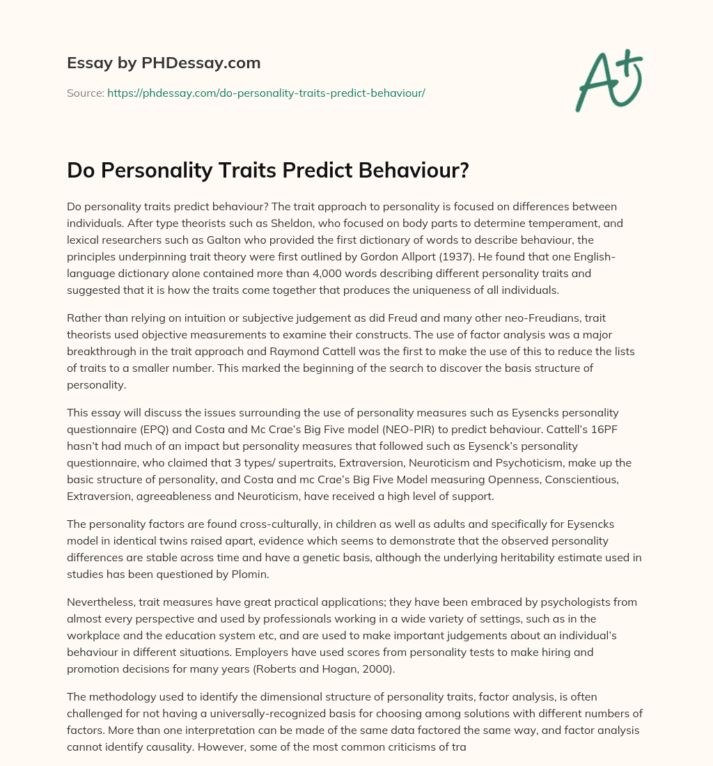 Do Personality Traits Predict Behaviour? - PHDessay.com