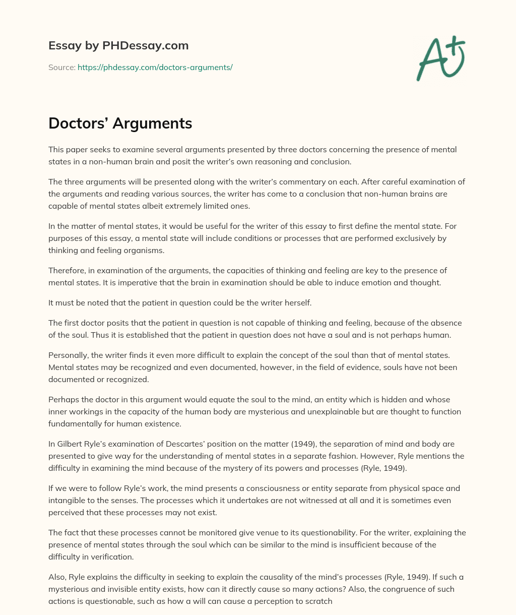 Doctors’ Arguments - PHDessay.com