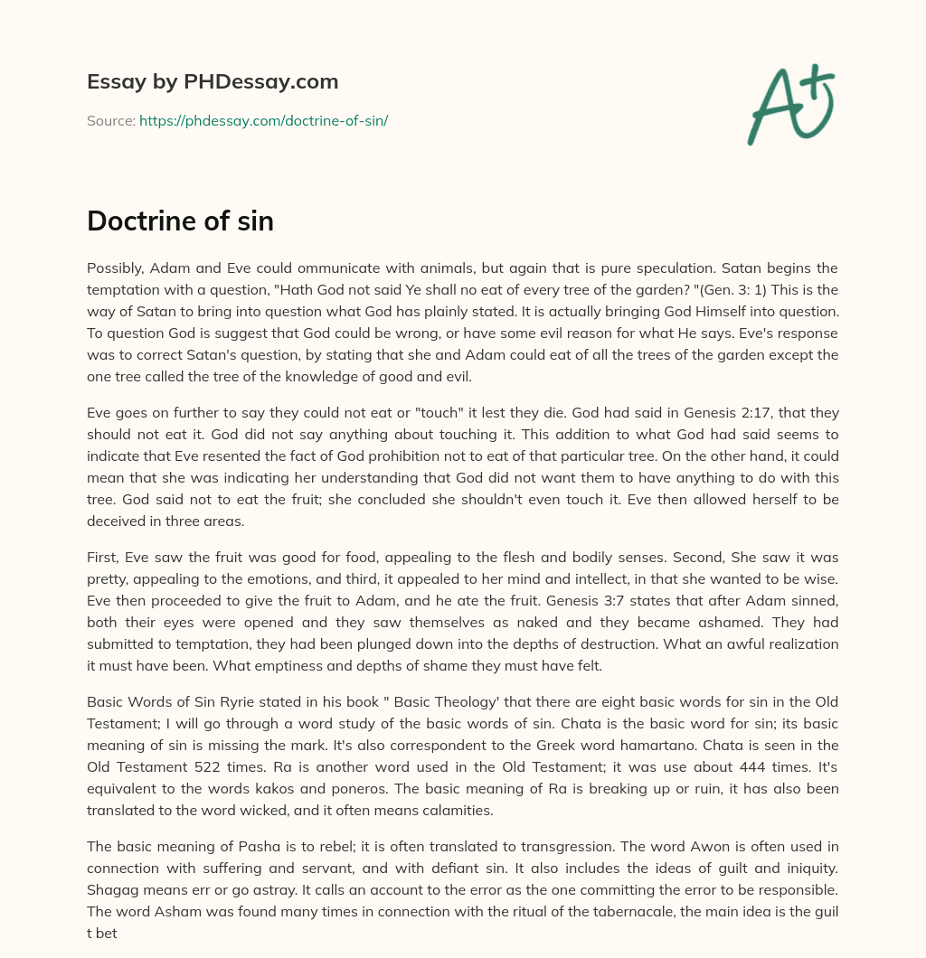 Doctrine of sin - PHDessay.com