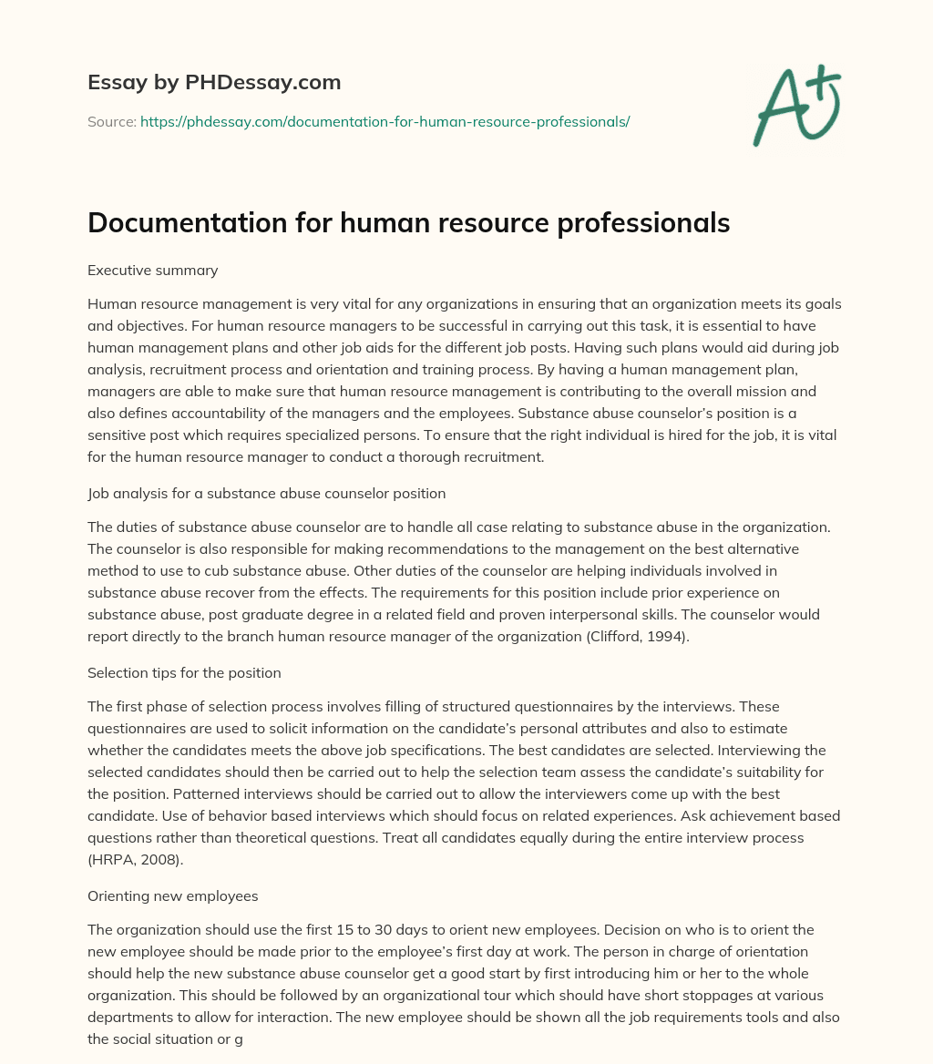 Documentation for human resource professionals - PHDessay.com