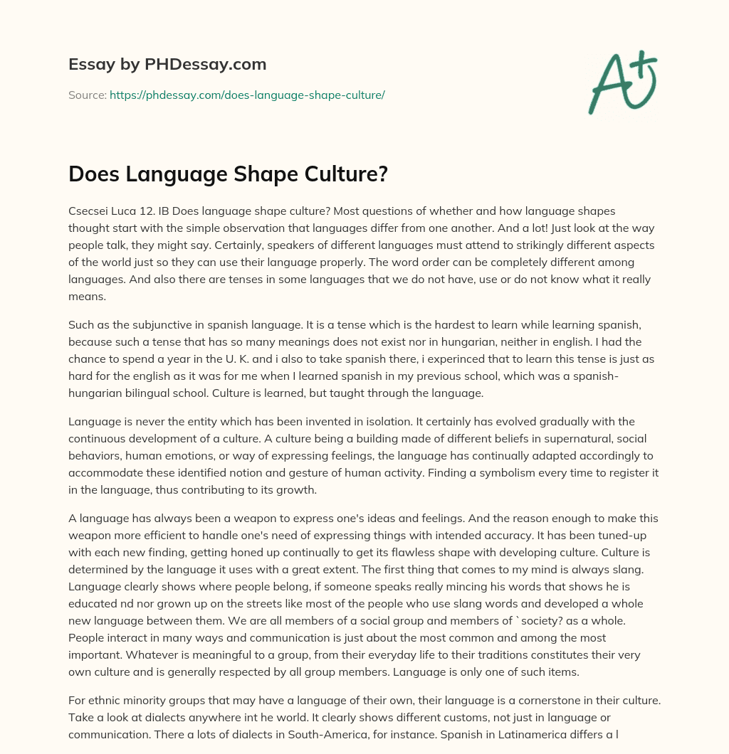 Does Language Shape Culture? (600 Words) - PHDessay.com