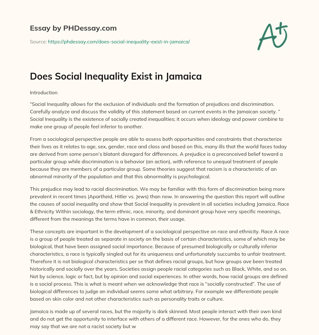 Does Social Inequality Exist in Jamaica - PHDessay.com