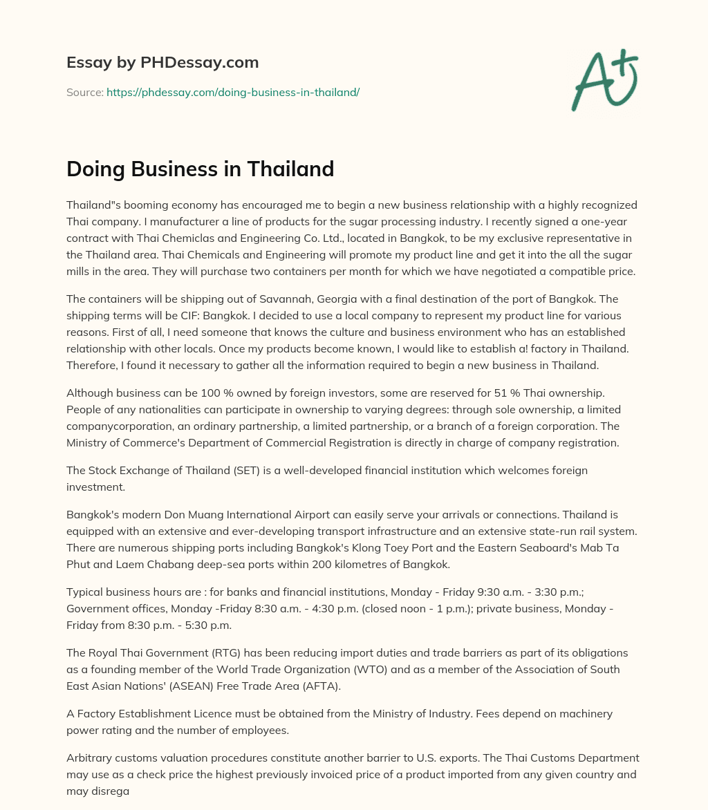 Doing Business in Thailand - PHDessay.com