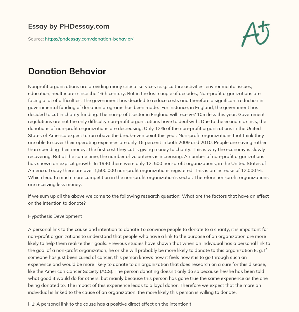 Donation Behavior - PHDessay.com