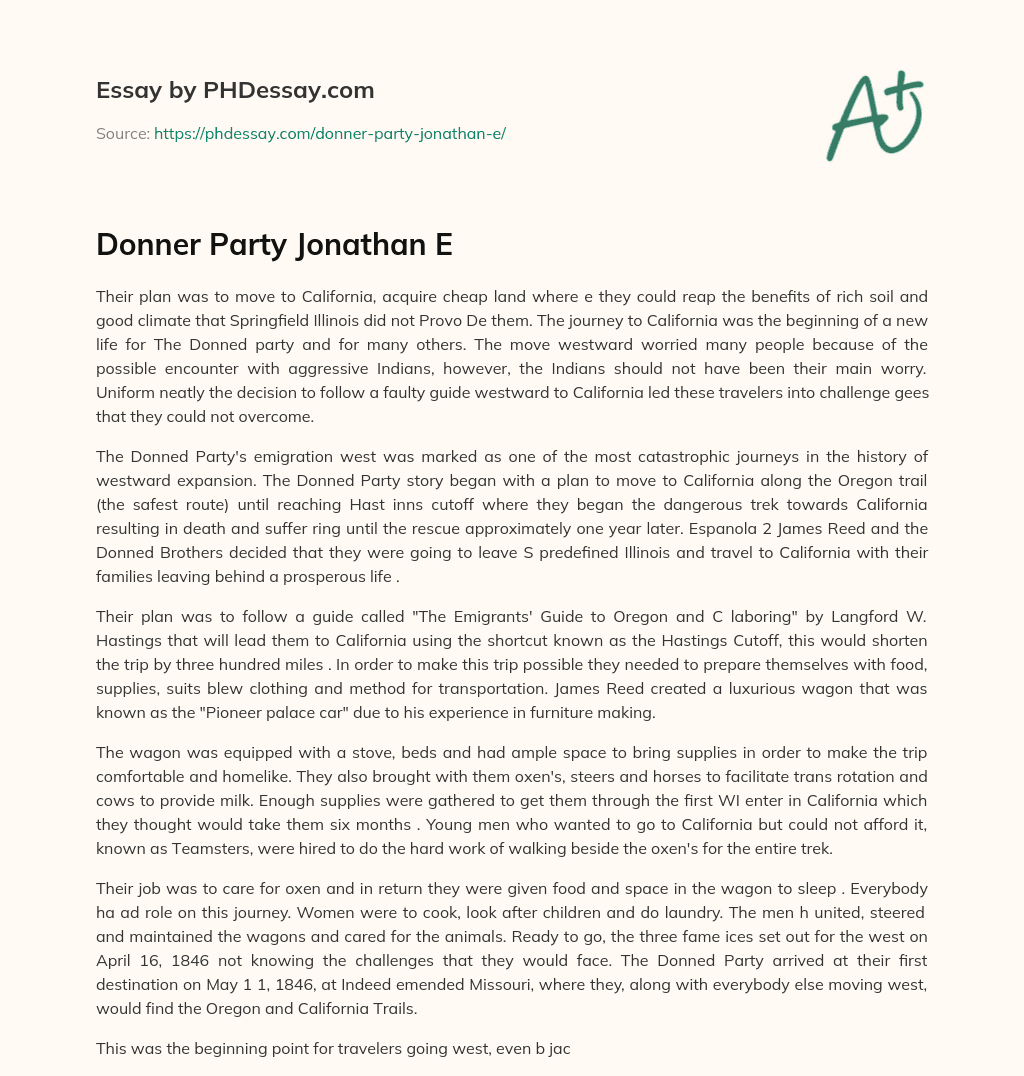 Donner Party Jonathan E - PHDessay.com