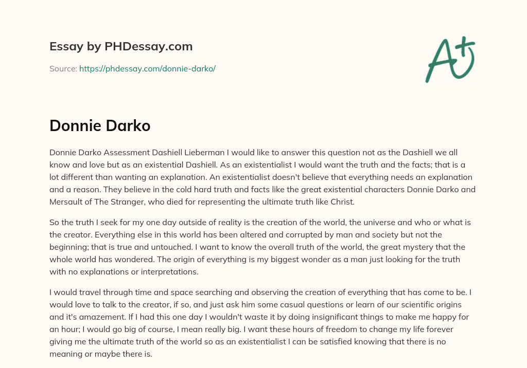 Donnie Darko (300 Words) - PHDessay.com