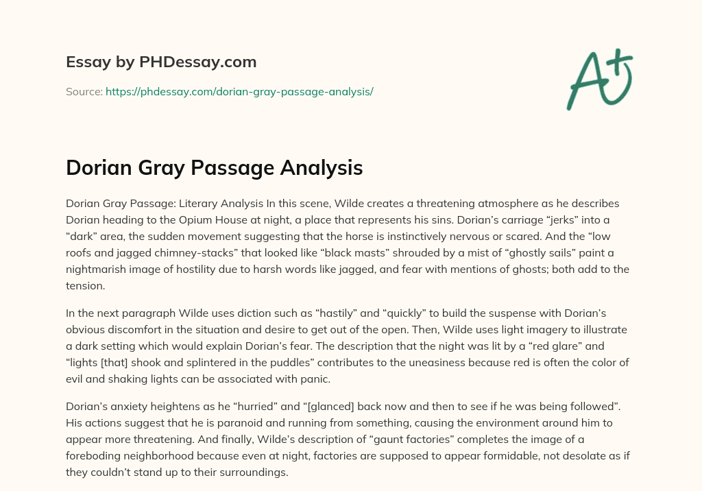 Dorian Gray Passage Analysis (300 Words) - PHDessay.com