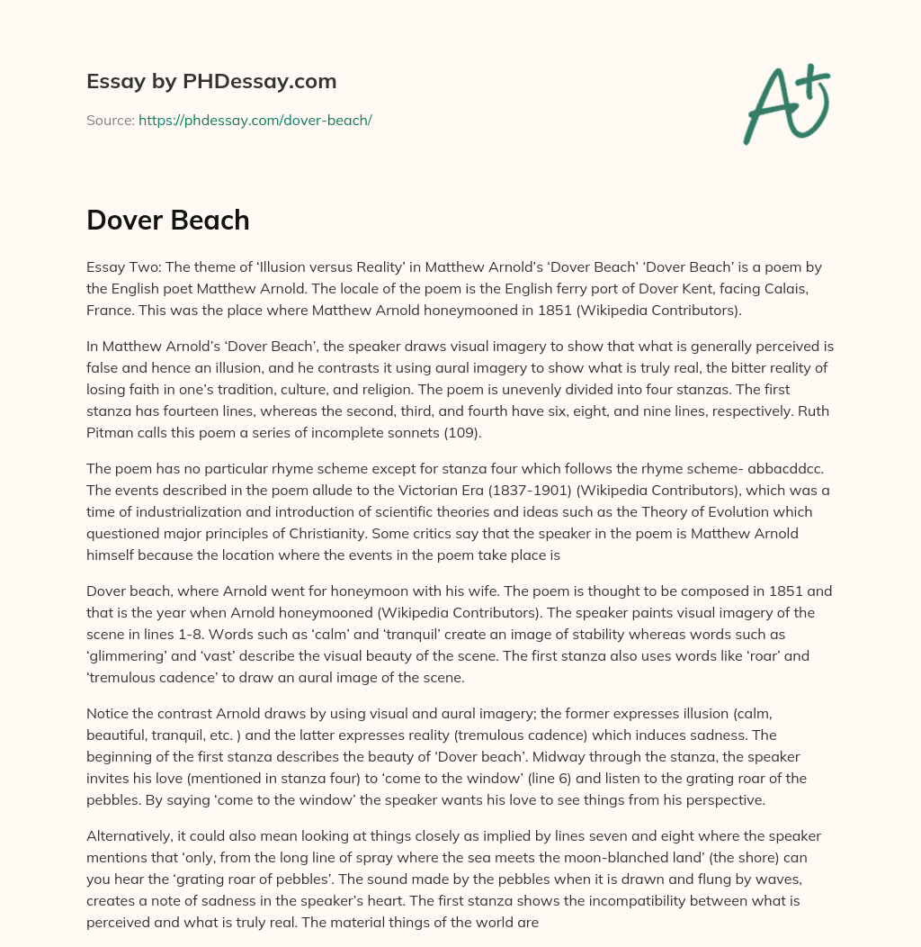 Dover Beach Analysis Essay Example - PHDessay.com