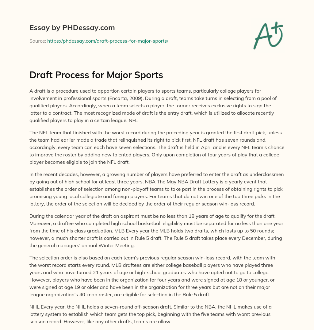Draft Process for Major Sports - PHDessay.com