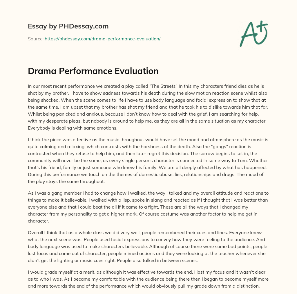 Drama Performance Evaluation (500 Words) - PHDessay.com