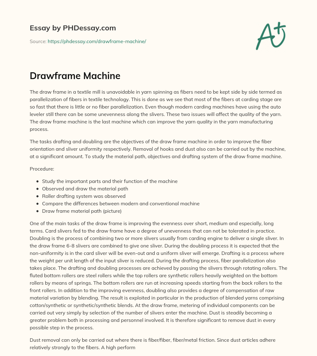 Drawframe Machine - PHDessay.com