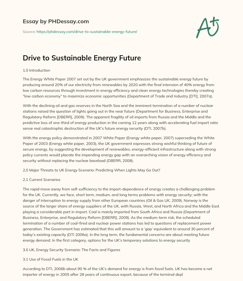 Drive to Sustainable Energy Future - PHDessay.com
