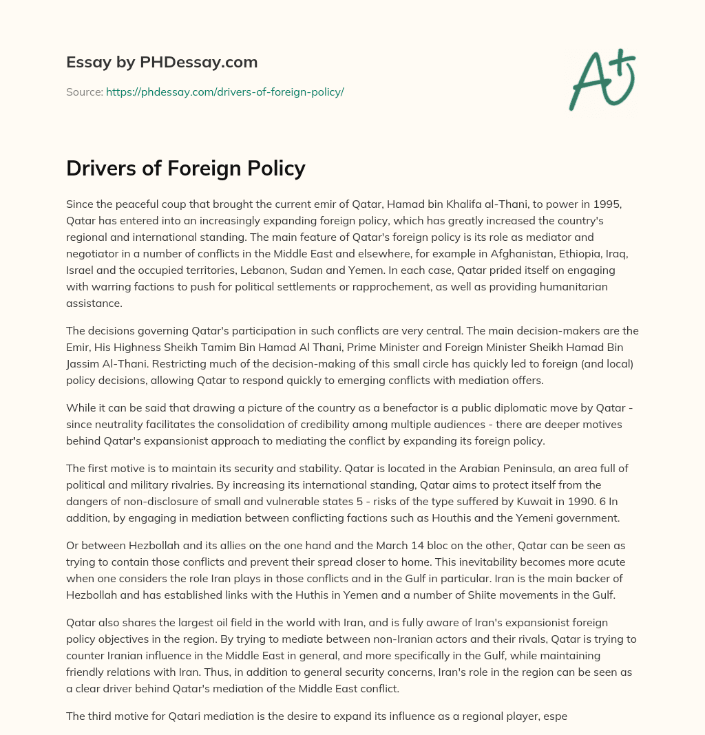 Drivers of Foreign Policy - PHDessay.com