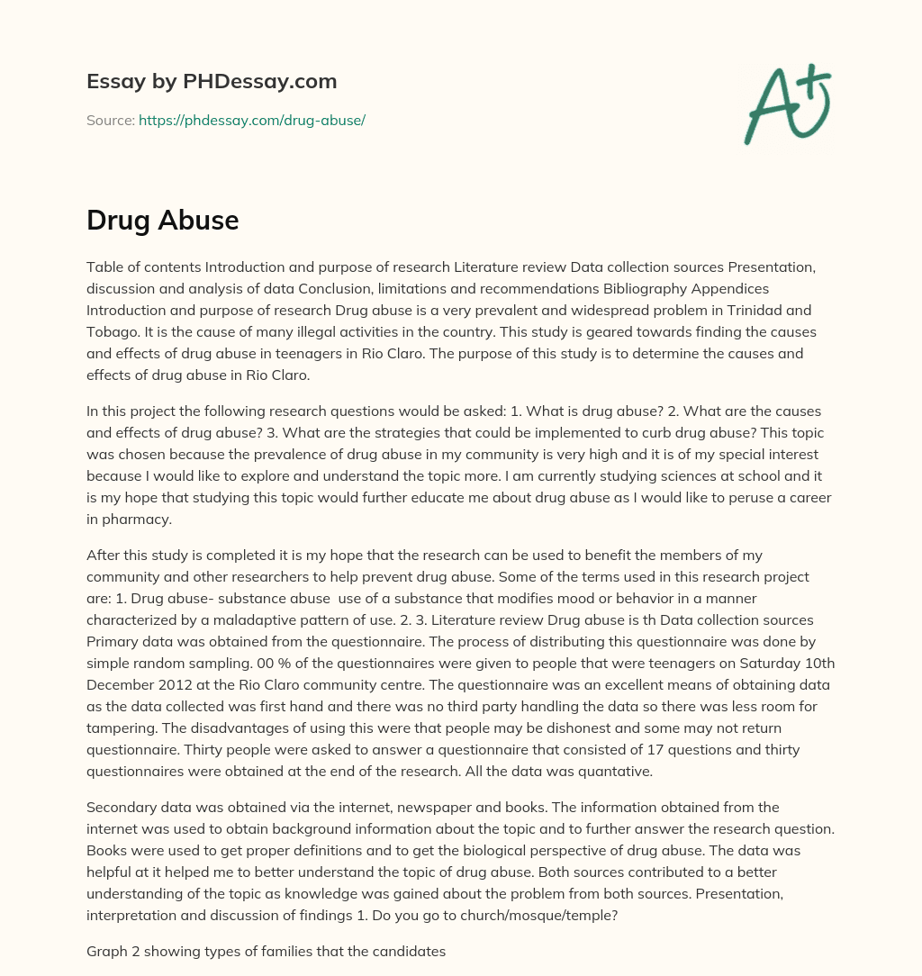 Drug Abuse (600 Words) - PHDessay.com