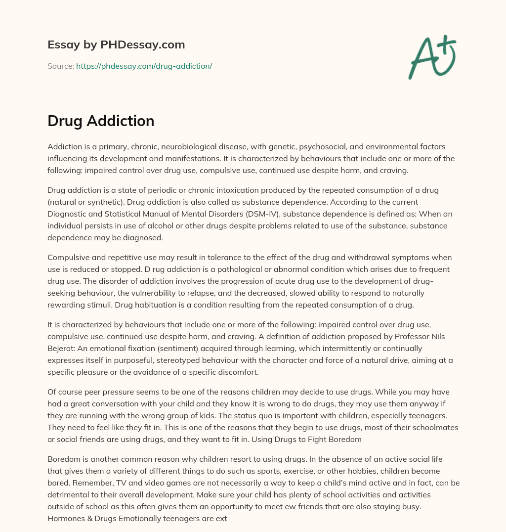 Drug Addiction PHDessay