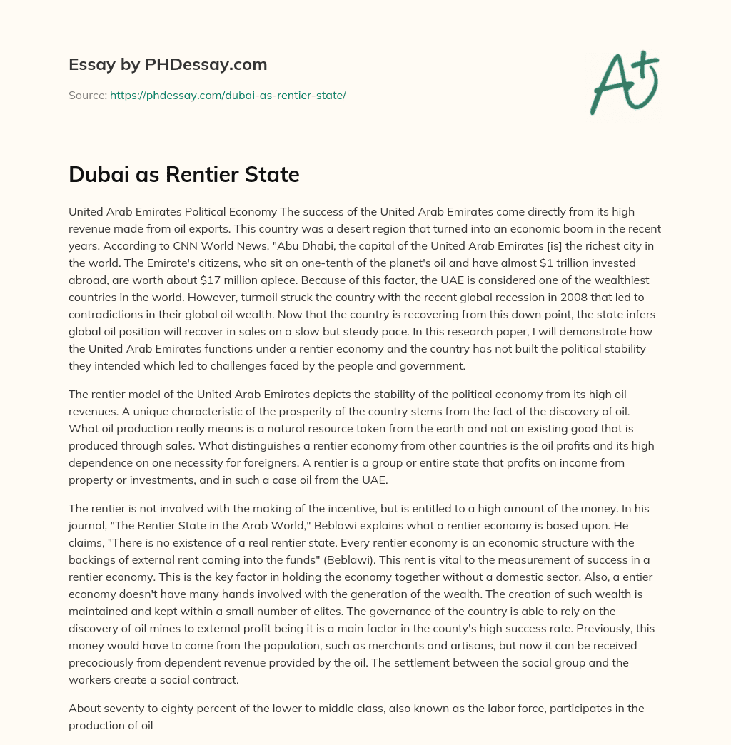 Dubai as Rentier State - PHDessay.com