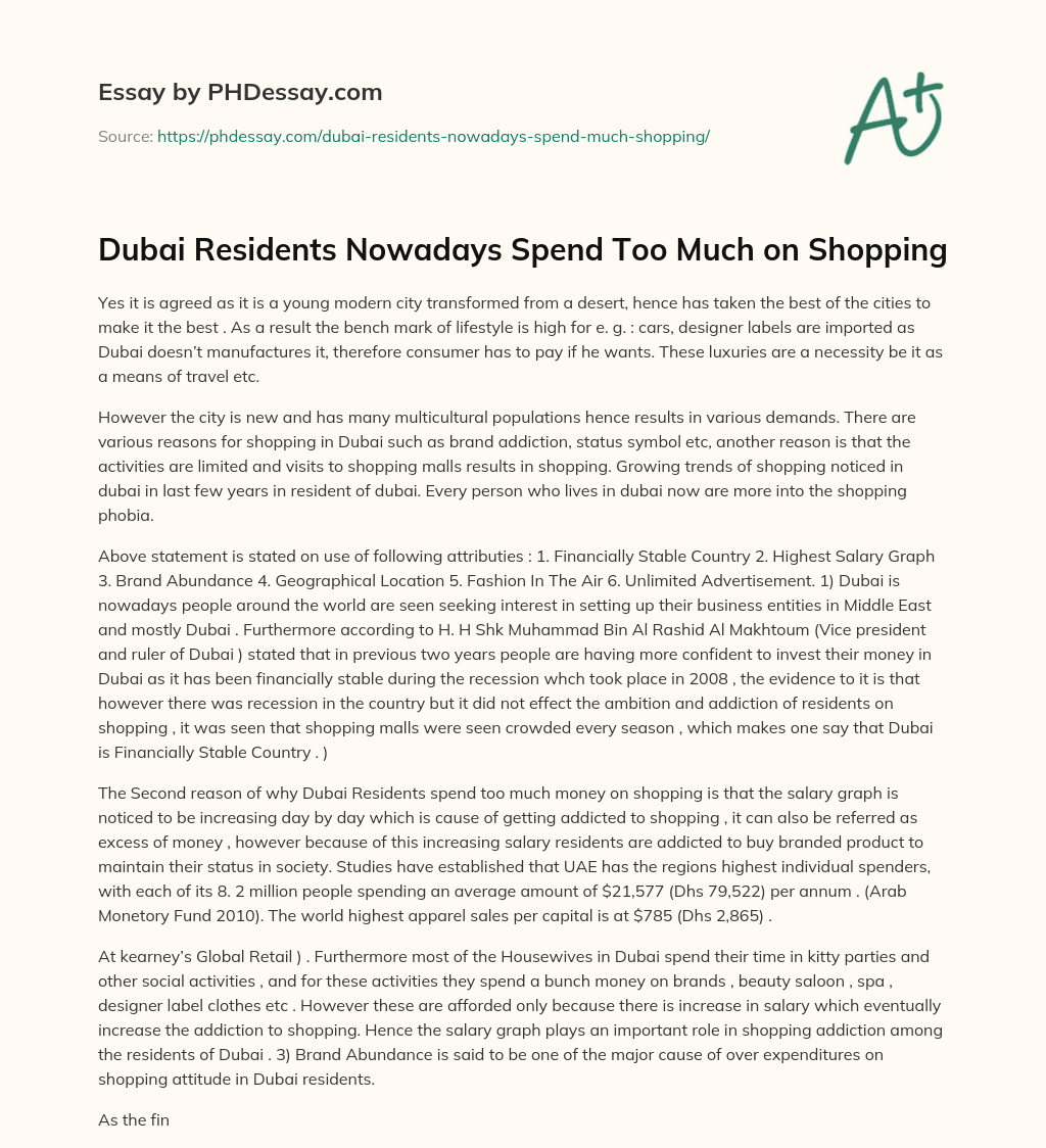 Dubai Residents Nowadays Spend Too Much on Shopping - PHDessay.com