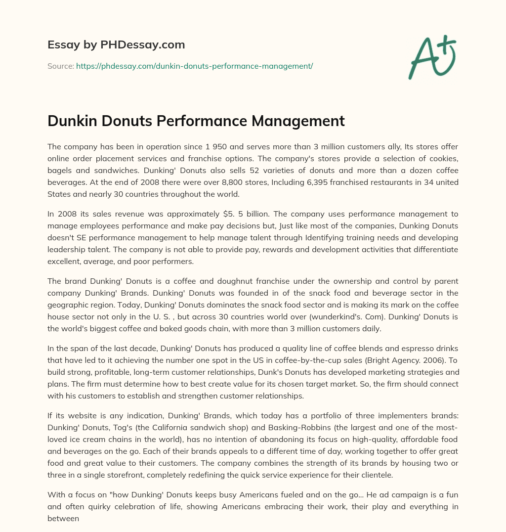 Dunkin Donuts Performance Management - PHDessay.com