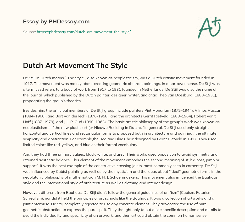 Dutch Art Movement The Style - PHDessay.com