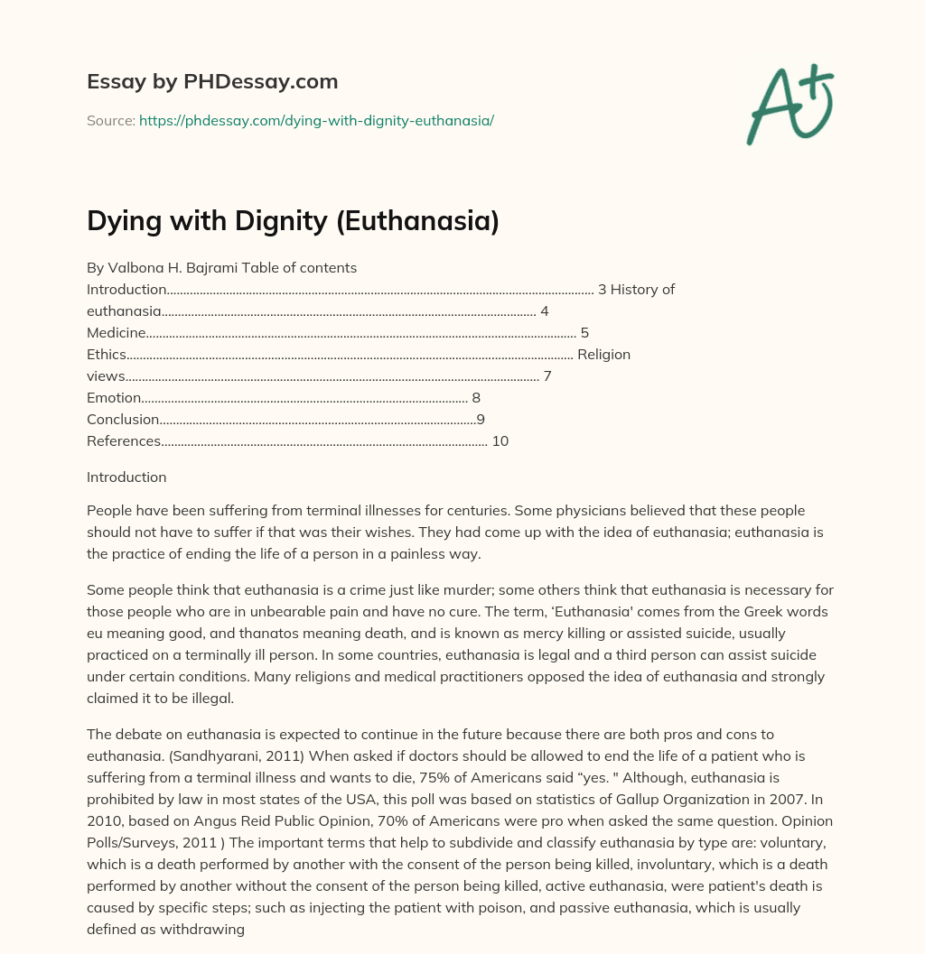 Dying with Dignity (Euthanasia) - PHDessay.com