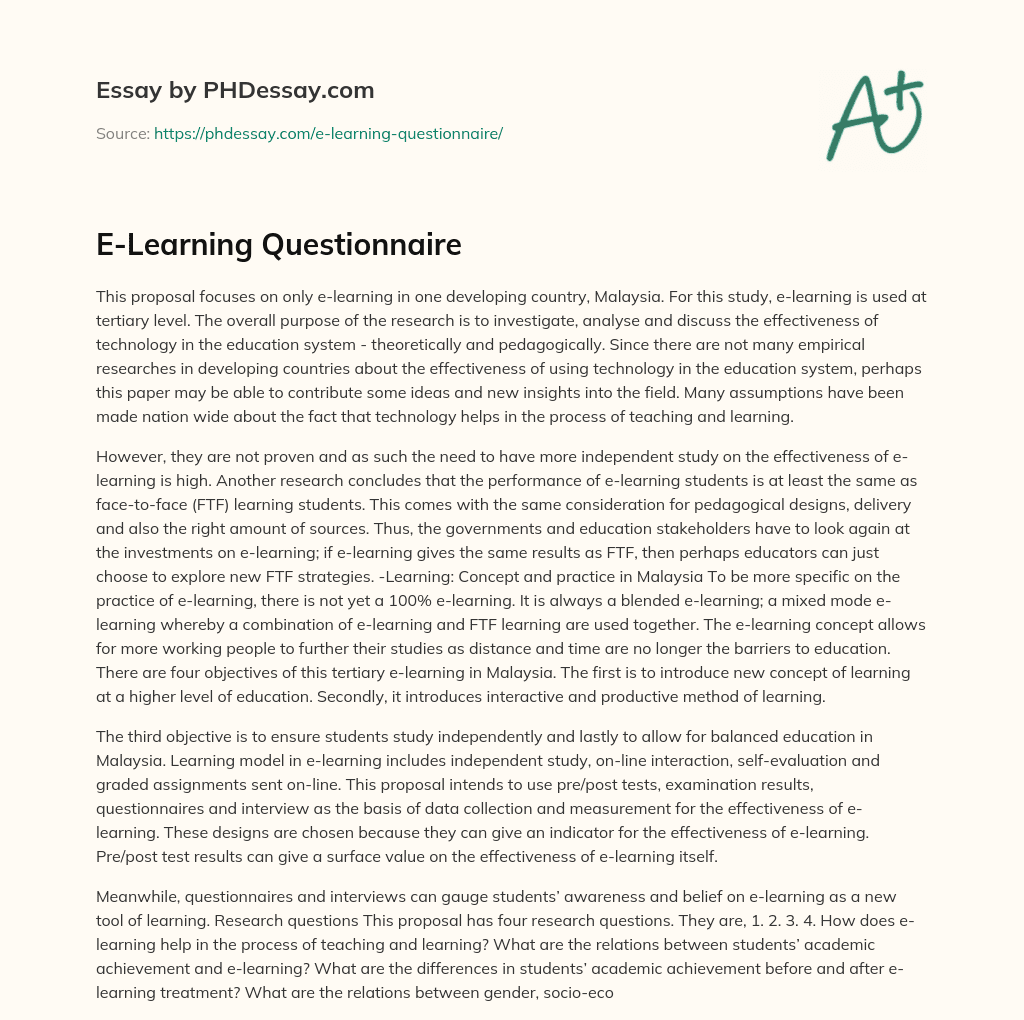E-Learning Questionnaire (500 Words) - PHDessay.com