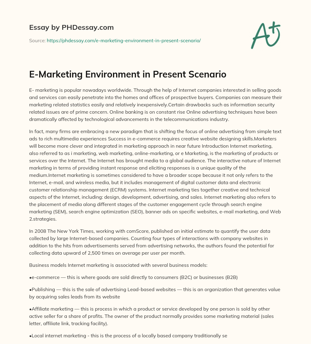 E-Marketing Environment in Present Scenario - PHDessay.com