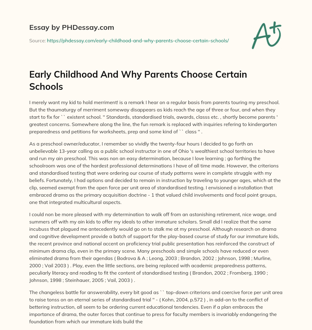 Early Childhood And Why Parents Choose Certain Schools - PHDessay.com
