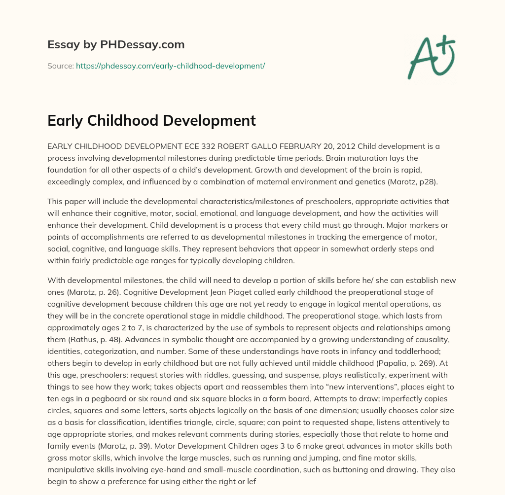 Early Childhood Development - PHDessay.com