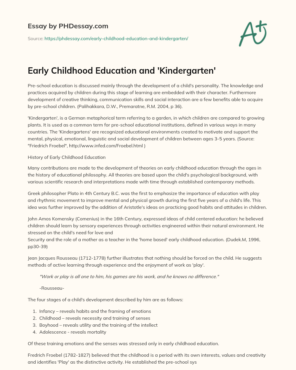 Early Childhood Education and 'Kindergarten' - PHDessay.com