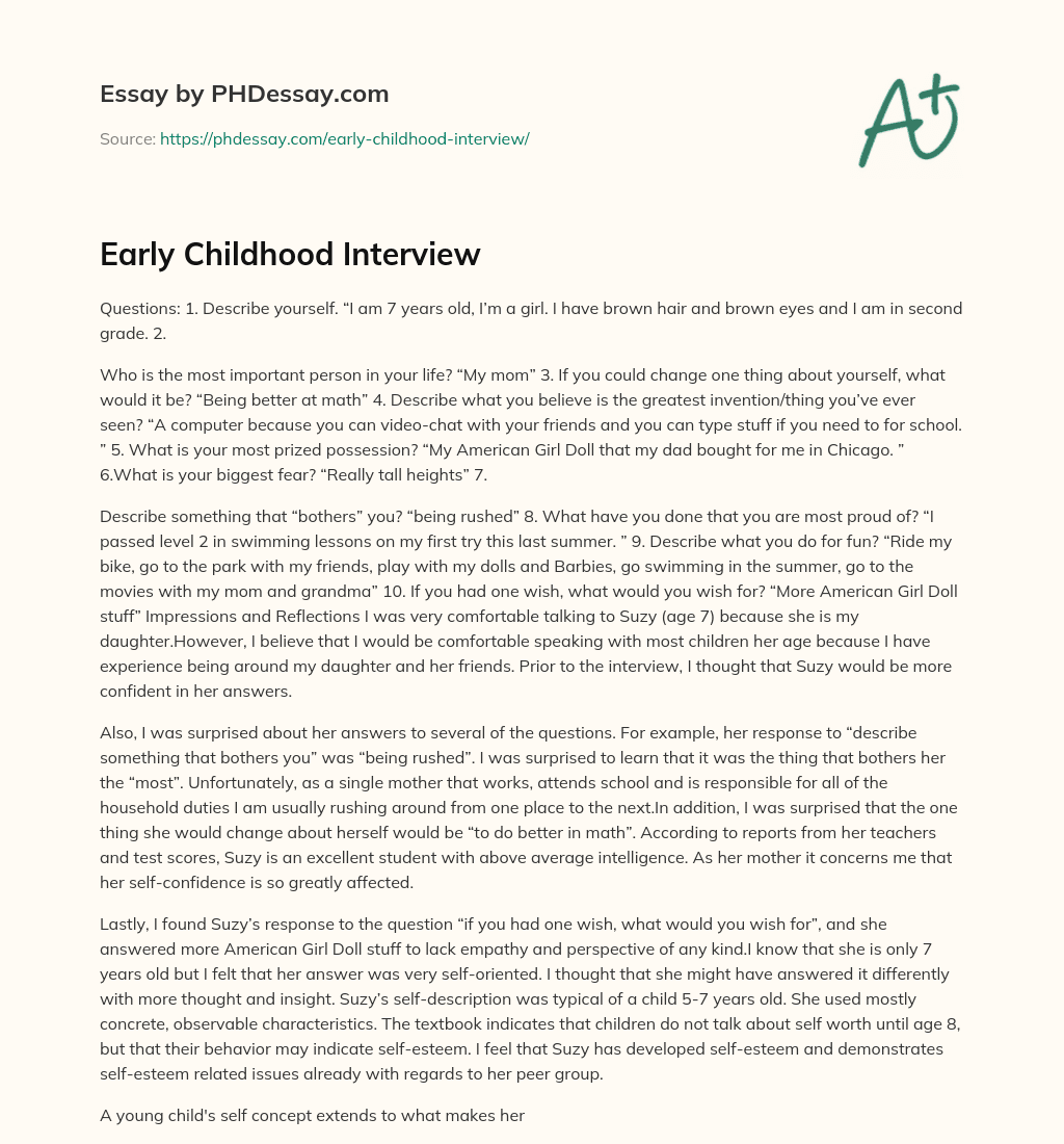 Early Childhood Interview PHDessay