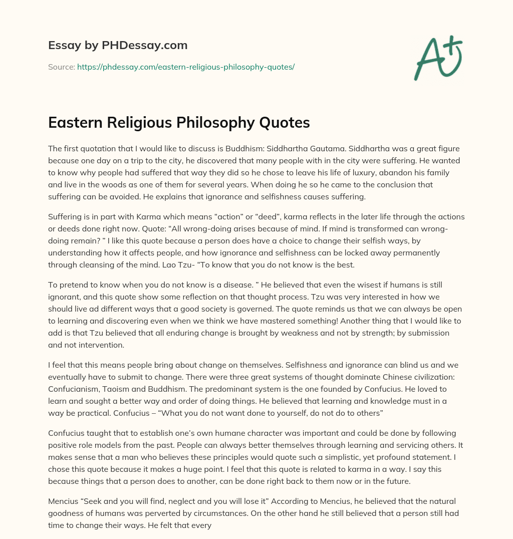 Eastern Religious Philosophy Quotes (600 Words) - PHDessay.com
