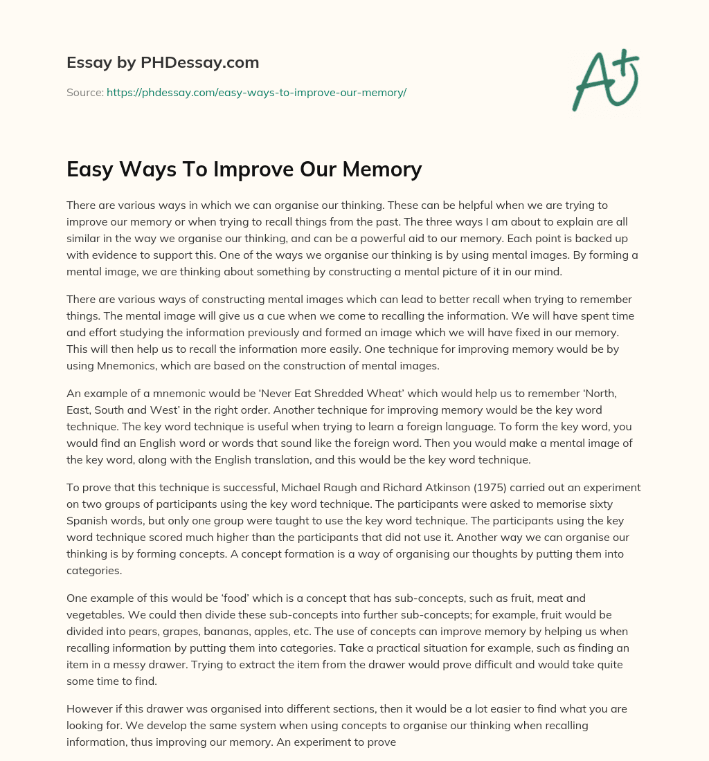 Easy Ways To Improve Our Memory - PHDessay.com