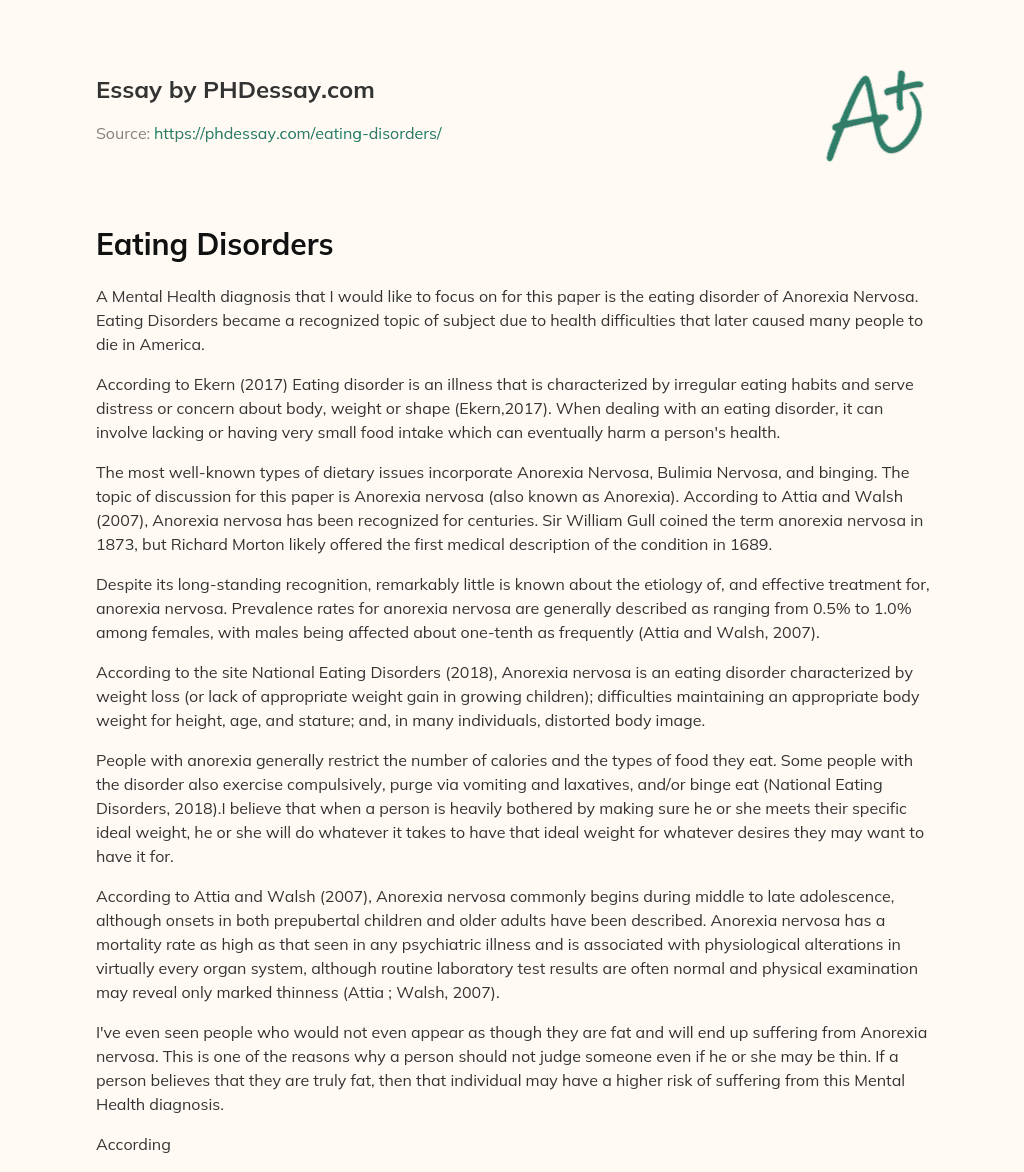Eating Disorders - PHDessay.com