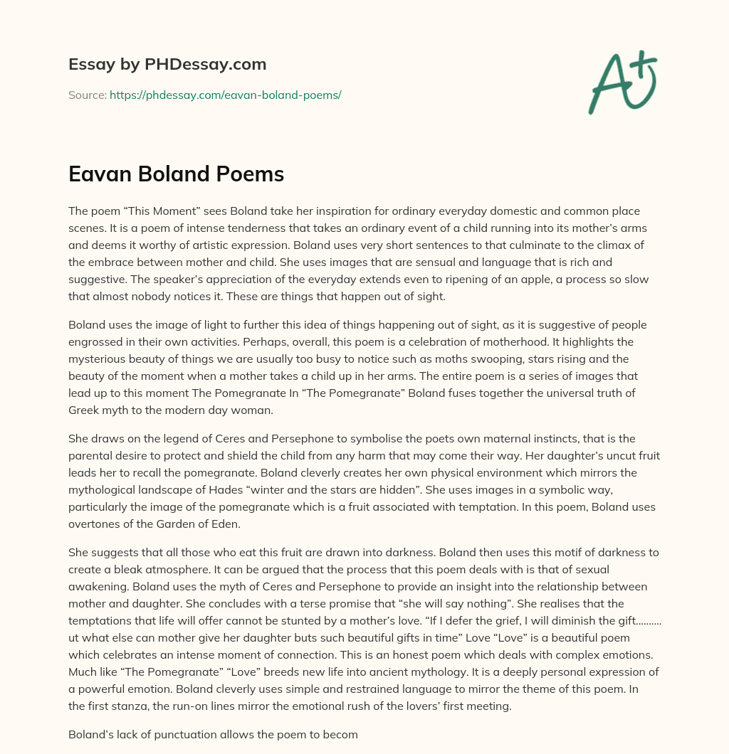 Eavan Boland Poems - PHDessay.com