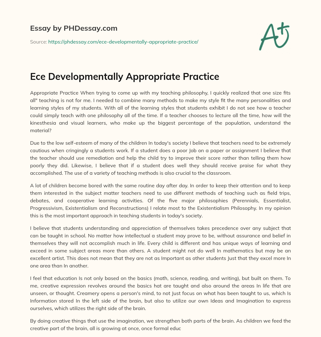 Ece Developmentally Appropriate Practice - PHDessay.com