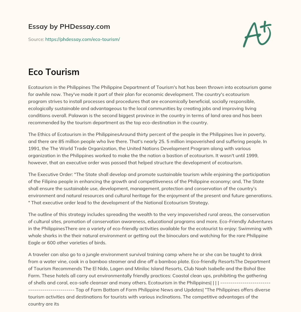 Eco Tourism Essay Example - PHDessay.com