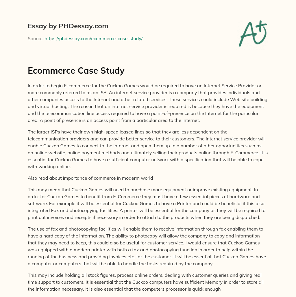 Ecommerce Case Study - PHDessay.com