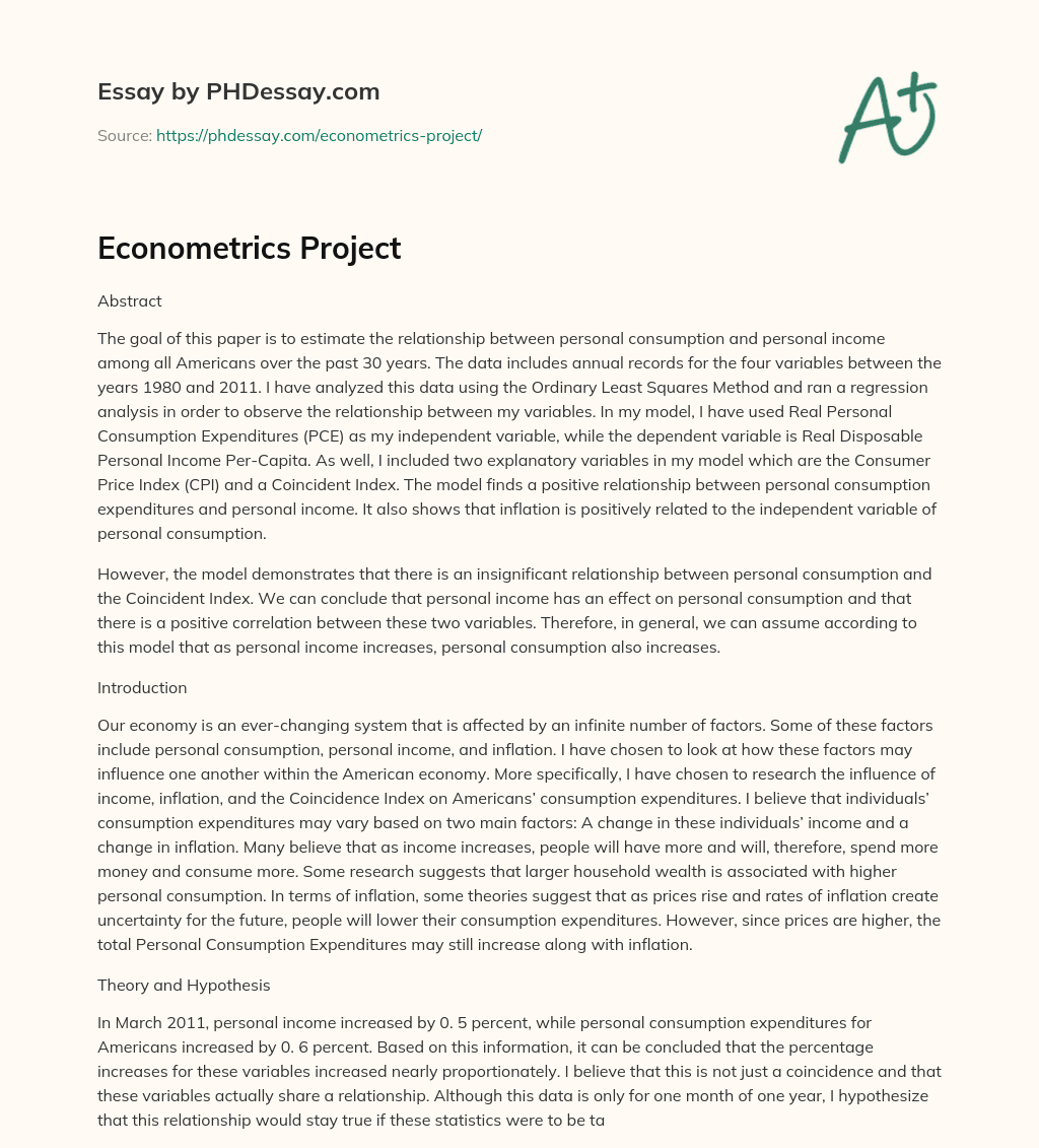 Econometrics Project - PHDessay.com