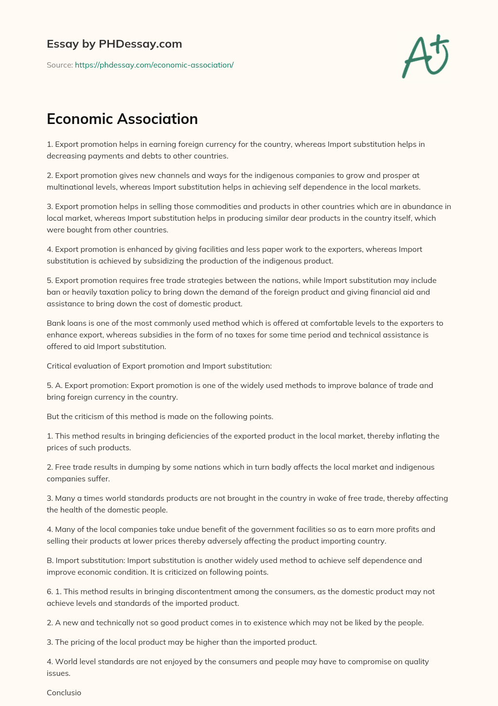 Economic Association (600 Words) - PHDessay.com