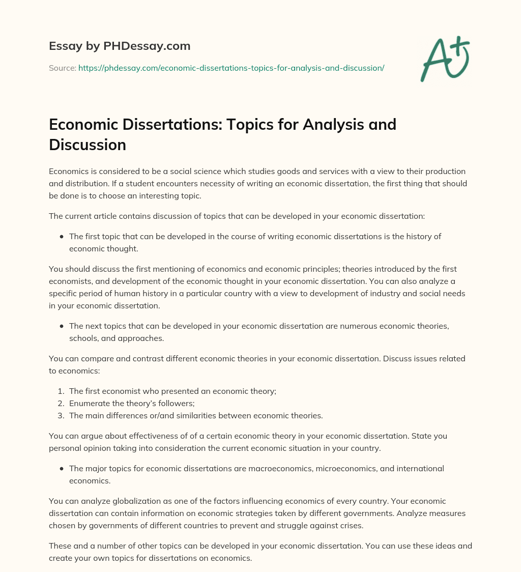 Economic Dissertations: Topics for Analysis and Discussion (300 Words ...