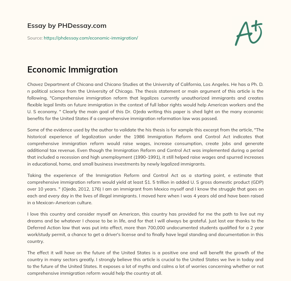 Economic Immigration (400 Words) - PHDessay.com